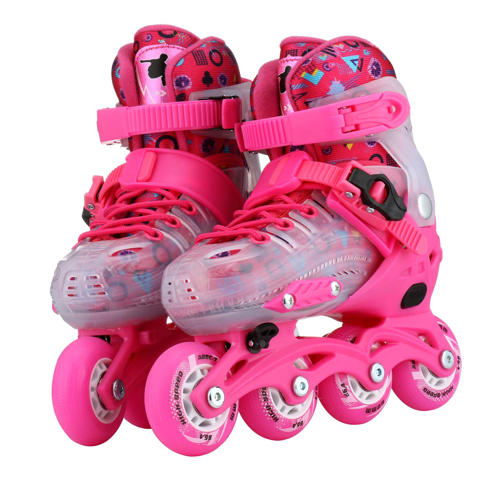 Pattini a rotelle rosa con disegni originali per le ragazze • Piccoli ...